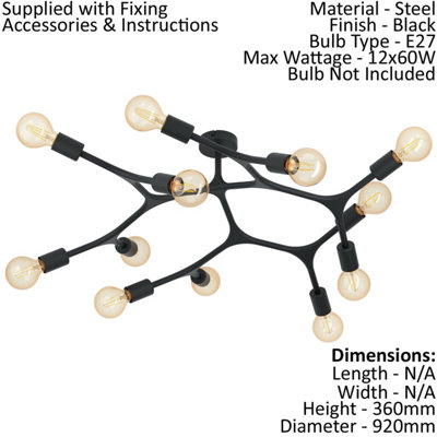 Elegant Black Flush 12 Bulb Ceiling Light with E27 Holders