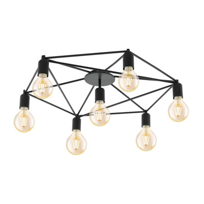 Elegant Black Pentagon Shaped Ceiling Light with 7 E27 Bulbs for ...