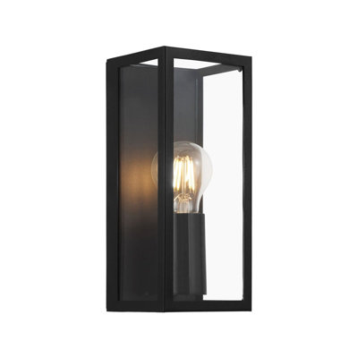 Elegant Black Wall Light with Clear Glass Shade and Metal Frame