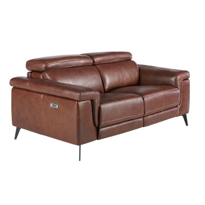 Elegant Brown Leather 2-Seater Relaxation Sofa for Modern Living Spaces