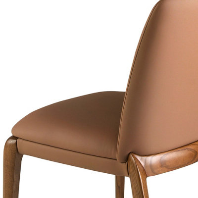 Elegant Brown Leatherette Dining Chair with Walnut Legs