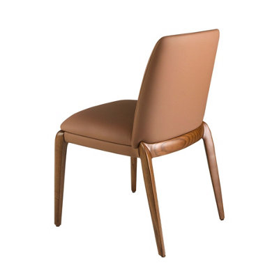 Elegant Brown Leatherette Dining Chair with Walnut Legs