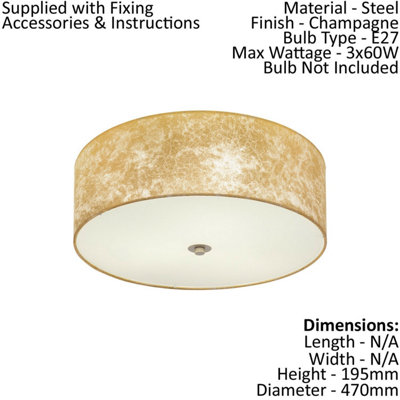 Elegant Champagne Circular Flush Ceiling Light with Gold Fabric Shade