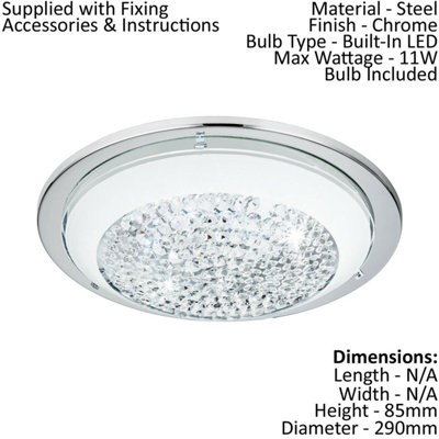 ELEGANT CHROME FLUSH CEILING LIGHT WITH CRYSTAL ACCENTS AND LED BULB