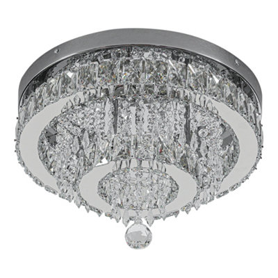 Elegant Crystal Round Dimmable Ceiling Light with Remote Control 60W ...