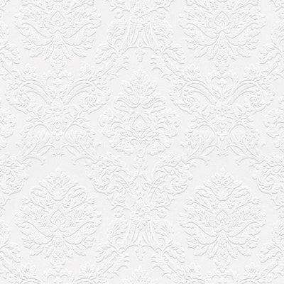 Elegant Damask -Textured Paintable blown vinyl in white