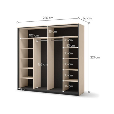 Elegant Enna 1 Sliding Door Wardrobe 2200mm x 2210mm x 680mm ...
