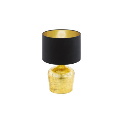 Elegant Gold Base Table Lamp with Black Fabric Shade and E27 Bulb Socket