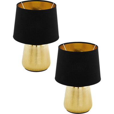 Elegant Gold Table Lamps - 2 Pack with Black Fabric Shades and E14 Bulbs