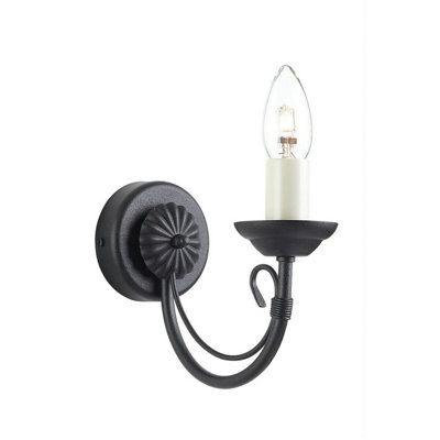 Elegant Gothic Style Wall Light with Black Finish and Ivory Candle Tube