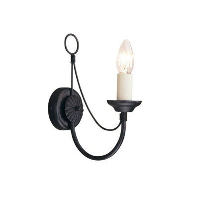 Elegant Gothic Wall Light with Ivory Candle Tube Holder and Black LED ...