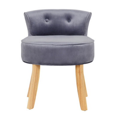Elegant Grey Velvet Low Back Dressing Table Stool with Natural ...