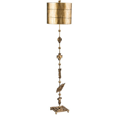 Elegant Hand-Painted Gold Leaf Floor Lamp with LED Bulb