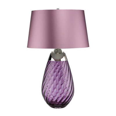 Elegant Heather Shade Table Lamp with Plum Tinted Glass and LED Bulb