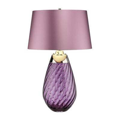 Elegant Heather Shade Table Lamp with Plum Tinted Glass and LED Bulb