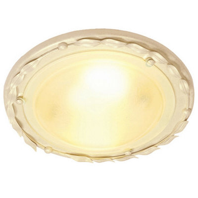 Elegant Ivory and Gold LED Flush Light for Low Ceilings - 60W E27 Bulb