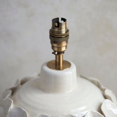 Elegant Ivory Crackle Table Lamp Base with Aged Brass Details