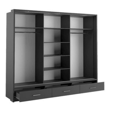 Elegant Lux Wardrobe with Shelves, LED & Mirror in Black - Spacious ...