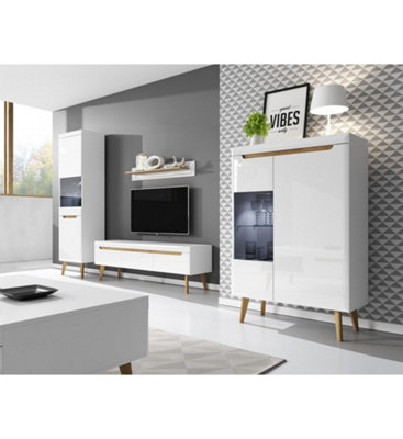 Elegant Nordi TV Cabinet H500mm W1070mm D400mm in White Gloss and Oak ...