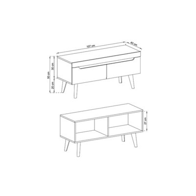 Elegant Nordi TV Cabinet H500mm W1070mm D400mm in White Gloss and Oak ...