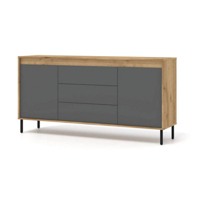 Elegant Oak Golden & Basalt Sideboard with Push-To-Open Doors W166cm ...