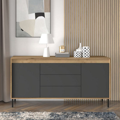 Elegant Oak Golden & Basalt Sideboard with Push-To-Open Doors W166cm ...