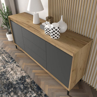 Elegant Oak Golden & Basalt Sideboard with Push-To-Open Doors W166cm ...