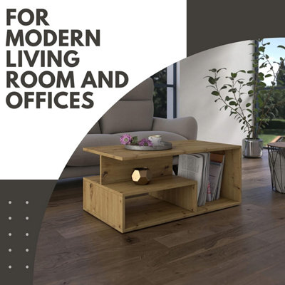 Elegant Oak Wooden Coffee Table With Storage, Minimalist Design, and Multi-Tiered Modern ...