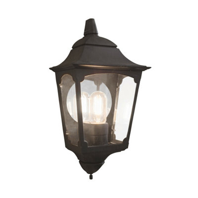 Elegant Outdoor IP44 1 Bulb Black LED Half Lantern Wall Light