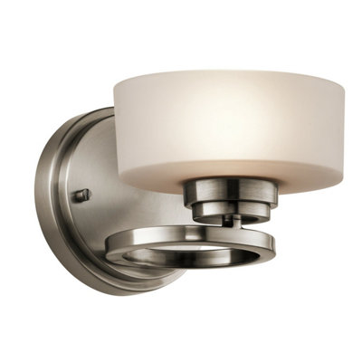 Elegant Pewter Wall Light with Concentric Rings and Oval Globe Shade