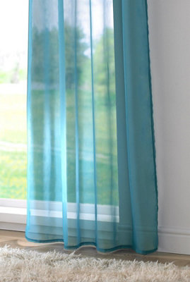 Elegant Plain Voile Curtain Panels PAIR with FREE Tie Backs Teal