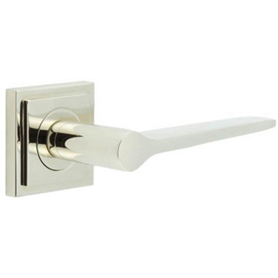 Elegant Polished Nickel Door Handle on Square Stepped Rose - Solid ...