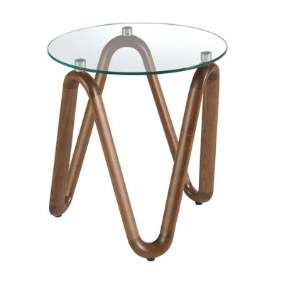 ELEGANT ROUND TEMPERED GLASS AND WALNUT CORNER TABLE FOR MODERN LIVING ...