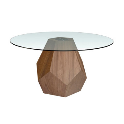 Elegant Round Tempered Glass and Walnut Dining Table for Modern Homes