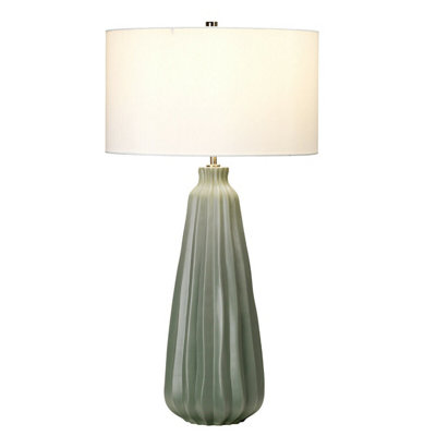 Elegant Sage Green Ceramic Table Lamp with White Shade - LED E27 60W