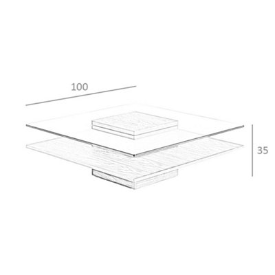 Elegant Square Tempered Glass and Walnut Coffee Table