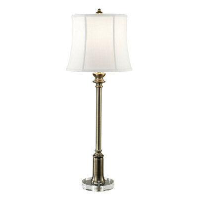 Elegant Tall Slim Table Lamp with True White Cotton Shade and Bali ...