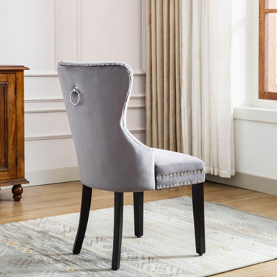 Elegant Velvet Dining Chairs with Oak Legs and Chrome Knocker, Set of 4