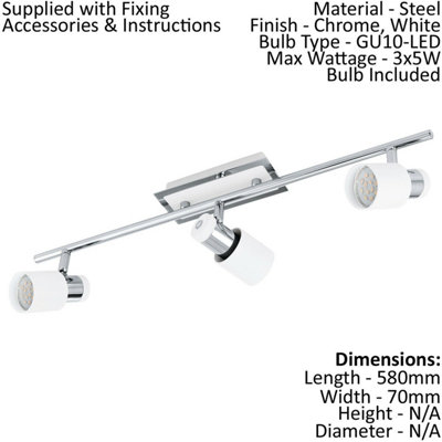 Elegant Wall 3 Spot Light in Chrome and White with GU10 Bulbs