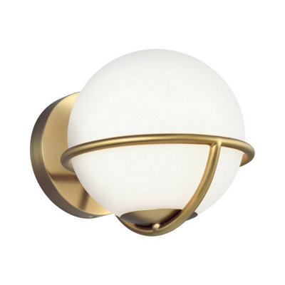 Elegant Wall Light with White Opal Glass Globes and Burnished Brass ...