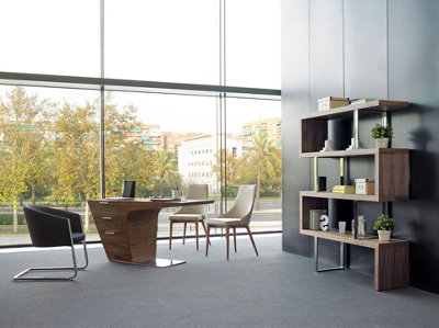 ELEGANT WALNUT DESK WITH CHROME BASE FOR MODERN OFFICES