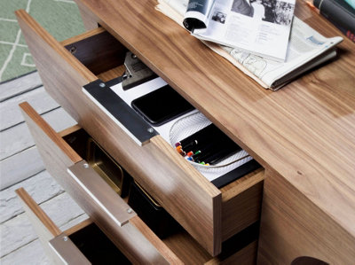 ELEGANT WALNUT DESK WITH CHROME BASE FOR MODERN OFFICES