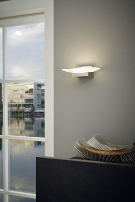 Elegant White LED Wall Light with Satin Shade - 5.6W Bulb Included