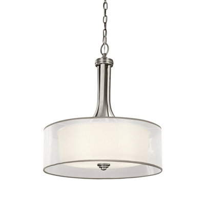 Elegant White Organza Ceiling Pendant Light with Antique Pewter Finish ...