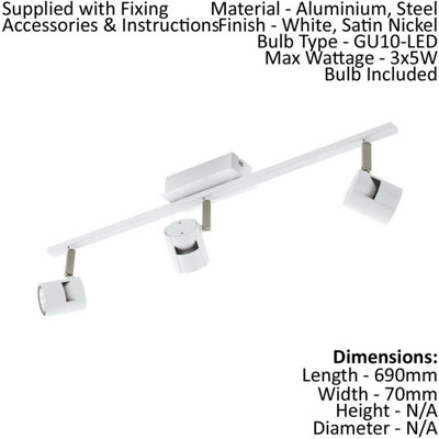 Elegant White Satin Nickel Wall Light with GU10 Bulbs