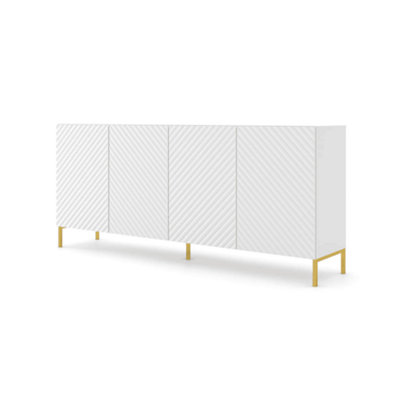 Elegant White Surf Sideboard Cabinet with Gold Legs (W)200cm (H)87cm (D ...