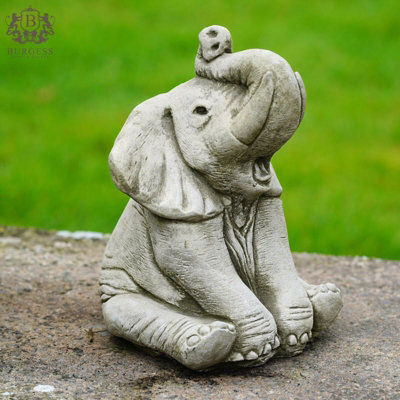 Elephant Stone Statue Outdoor British Made Garden Ornament Set 2