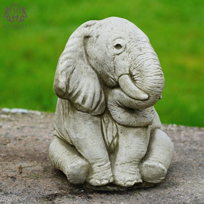 Elephant Stone Statue Outdoor British Made Garden Ornament Set 2
