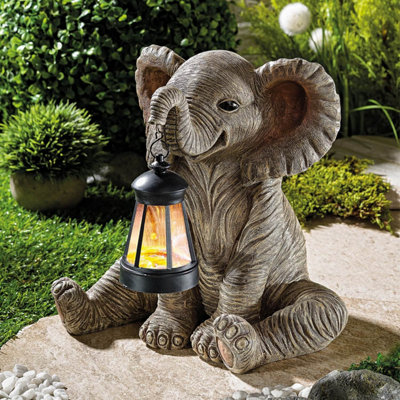 Elephant with Solar Lantern - Weatherproof Polyresin Garden Ornament ...