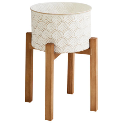 Elevated Plant Pot ROSEE Metal 20 cm Off-White